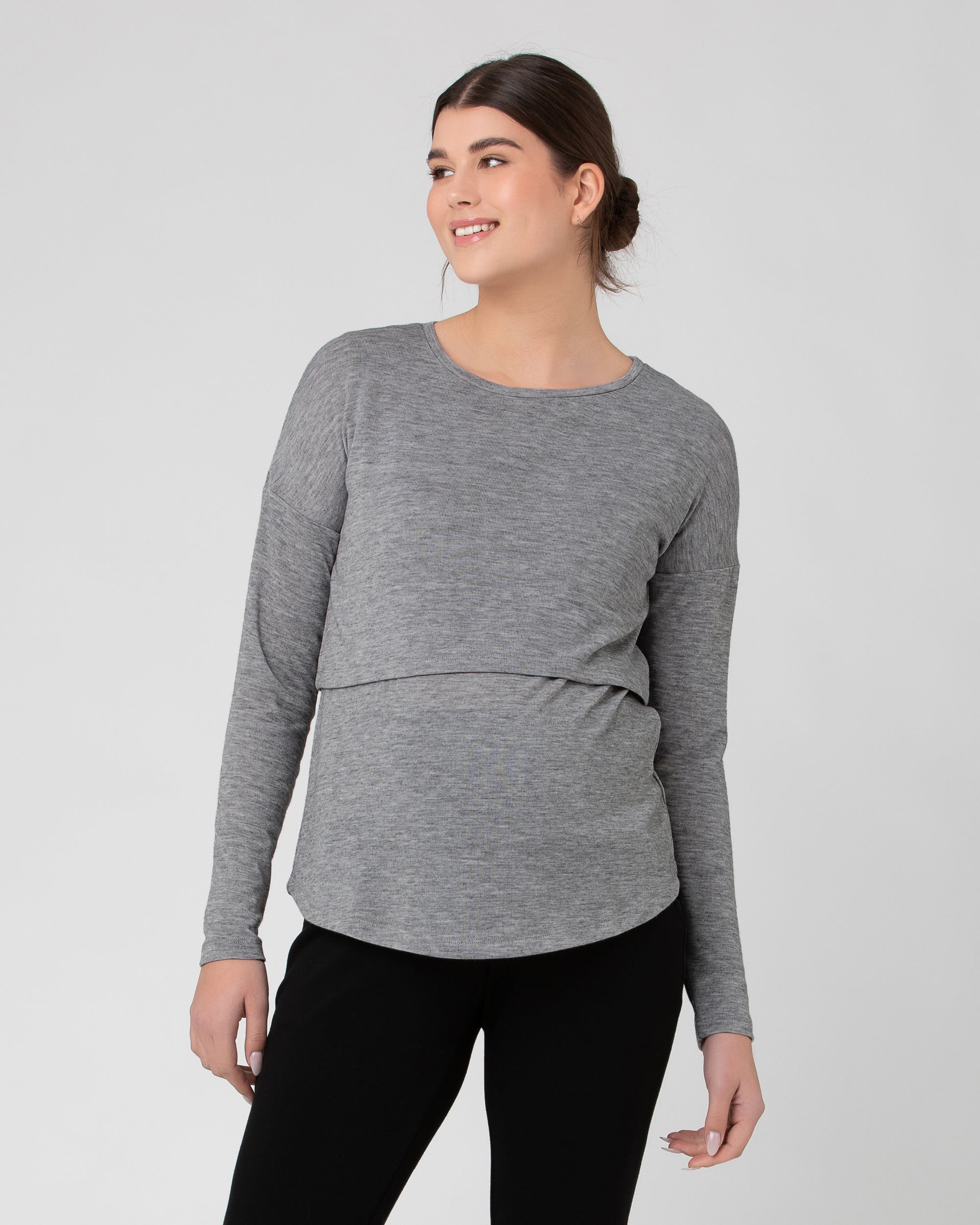 Nora Lift Up Nursing Top - Light Grey Marle